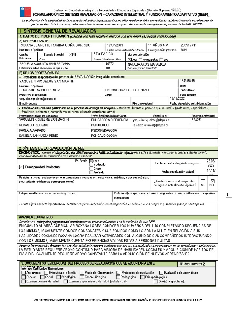 Fu - Revaluacion Neep Roxana Coña | PDF | Evaluación | Aprendizaje