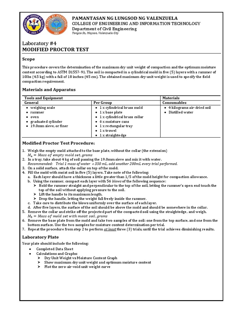 Modified Proctor Test: Laboratory #4 | PDF | Physical Sciences | Earth ...