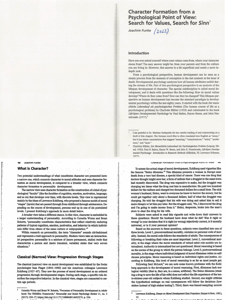 Funke 2022 Character Formation From A Psychological Point of View | PDF