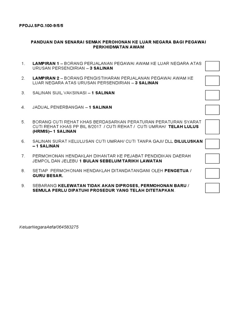 Senarai Semak Permohonan Ke Luar Negara Bagi Pegawai Perkhidmatan Awam ... Senarai Semak Permohonan Ke Luar Negara Bagi Pegawai Perkhidmatan Awam ...