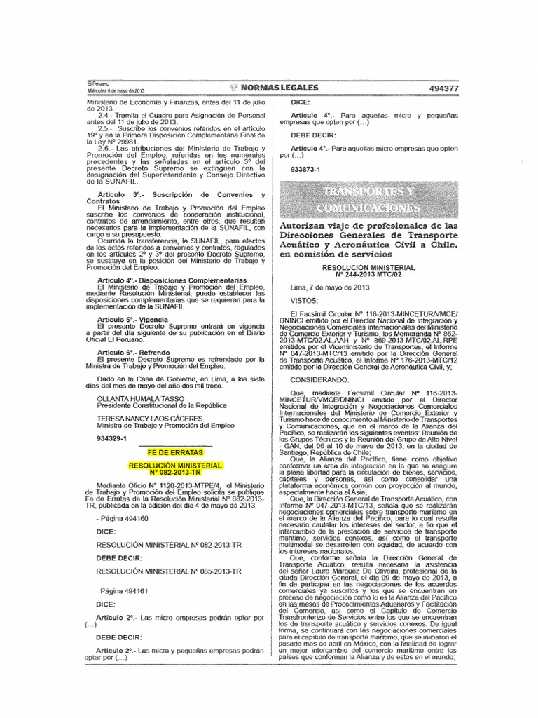 RM 085-2013-TR Sistema Simplificado para Mypes | PDF | Gobierno