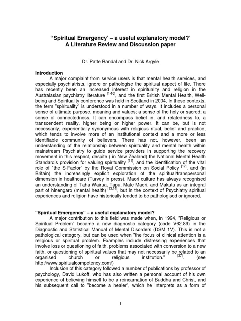 Spiritual Emergency' - A Useful Explanatory Model?' | PDF | Mental Disorder | Psychiatry