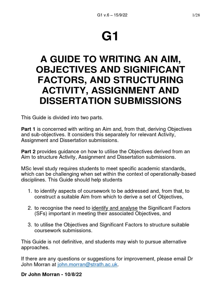 G1 - A Guide To Writing Aim, Objectives SFS, and Structuring Coursework ...