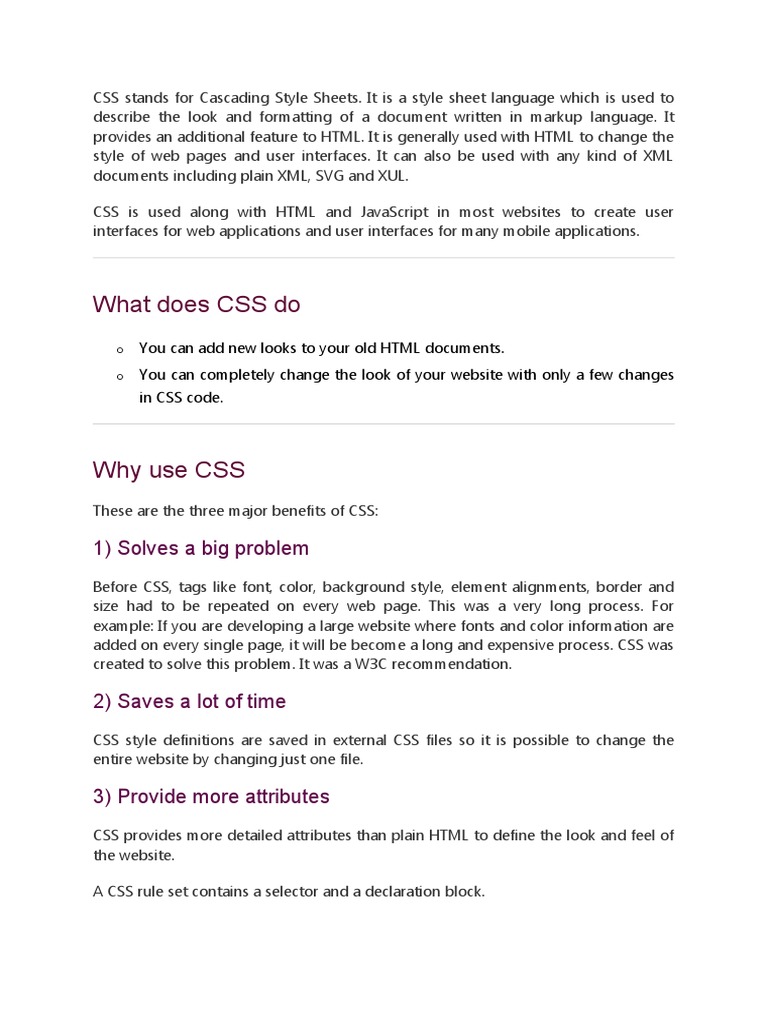 What Does CSS Do: 1) Solves A Big Problem | PDF | Html Element | Html What Does CSS Do: 1) Solves A Big Problem | PDF | Html Element | Html