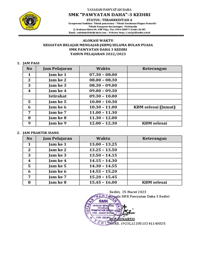 Jadwal KBM Bulan Puasa | PDF