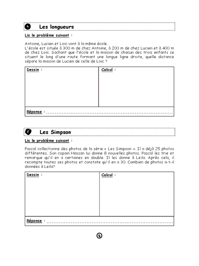 Problèmes de mathématiques 4e année | PDF