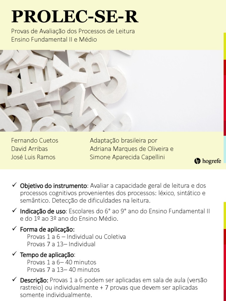 PROLEC-SE-R: avaliação de leitura | PDF | Linguística | Cognição