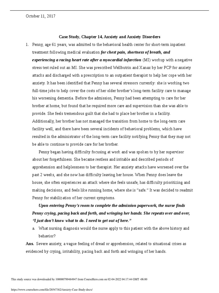 Severe Anxiety Case Study Analysis | PDF | Anxiety | Relaxation ...