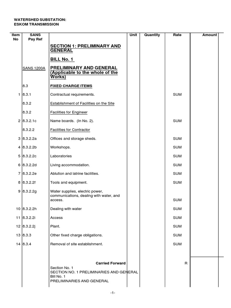 Bill of Quantities Watershed Civil Works | PDF | Electrical Substation ...