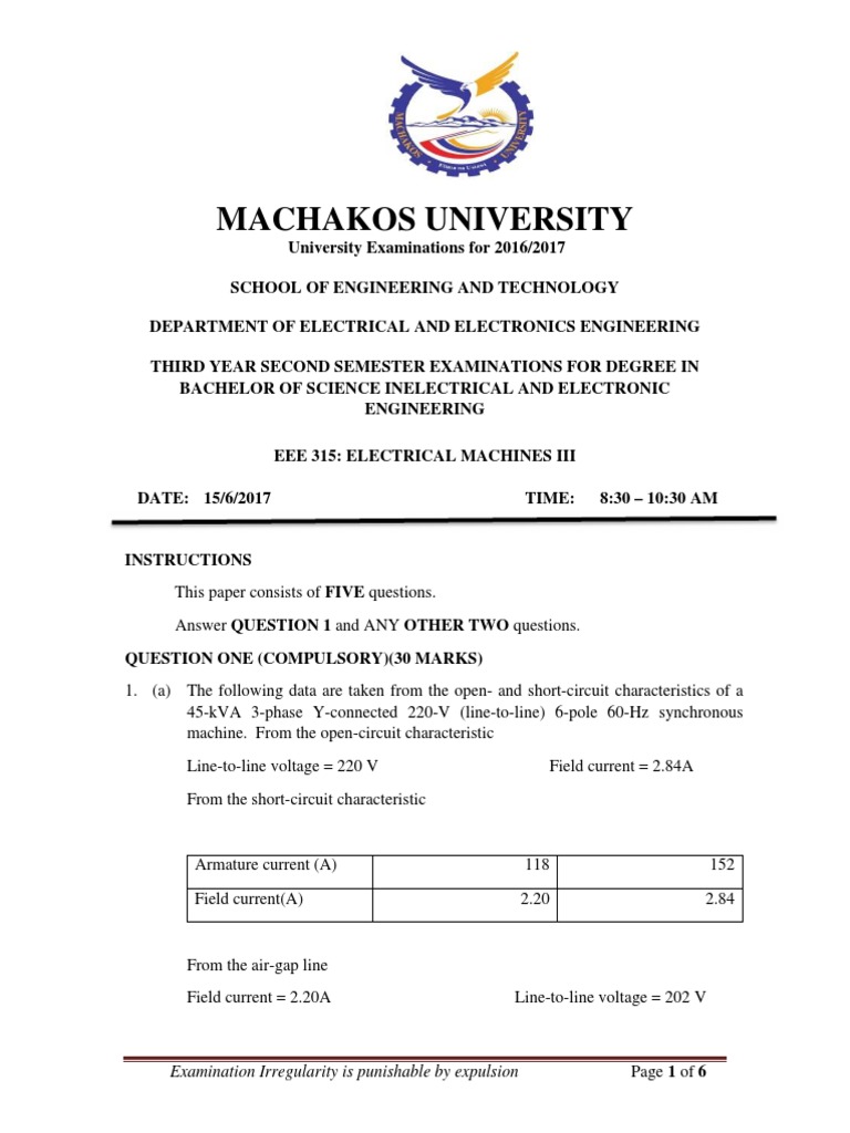 Eee 315 Electrical Machines Iii | Download Free PDF | Electric Motor ...