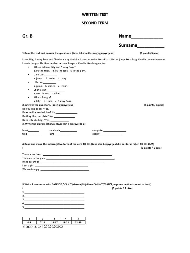 Gr. B Test 2 Smiles 2 Sem e | PDF