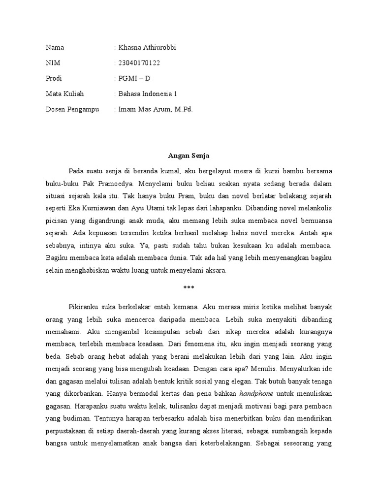 Angan Senja: Cita-Cita dan Perdamaian | PDF