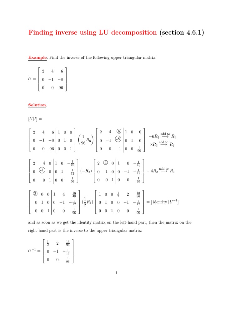 Inverse Using LU Decomposition | PDF | Mathematics | Mathematics Of Computing