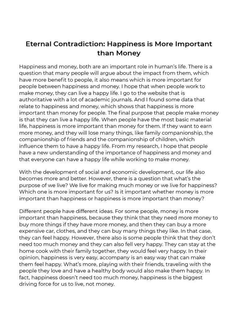 Eternal Contradiction: Happiness Is More Important Than Money | PDF | Happiness | Extraversion ...