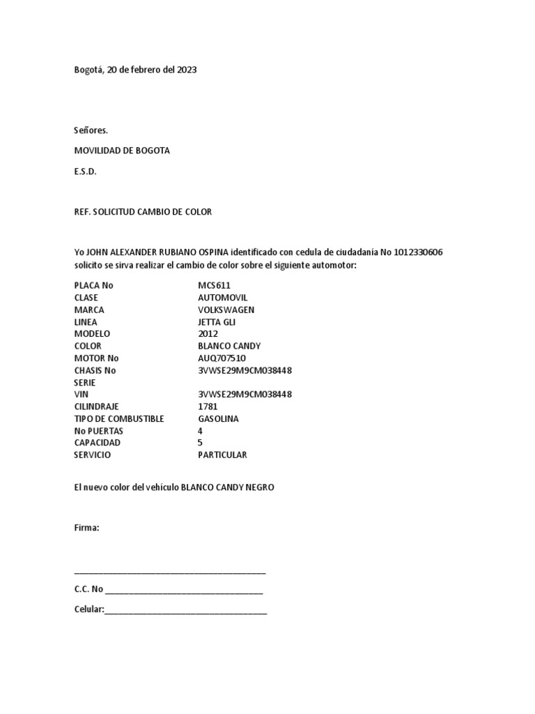 Carta Camilo Cambio de Color | PDF