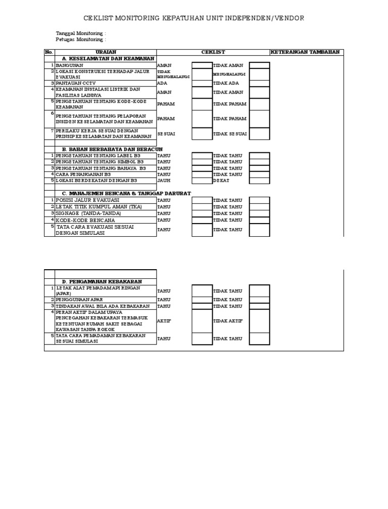 Ceklist Keselamatan dan Keamanan | PDF