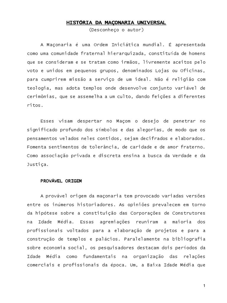 História Da Maçonaria Universal - Autor Desconhecido | PDF | Loja ...