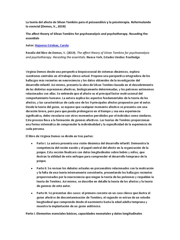 La Teoría Del Afecto de Silvan Tomkins para El Psicoanálisis y La Psicoterapia | PDF | Asco ...
