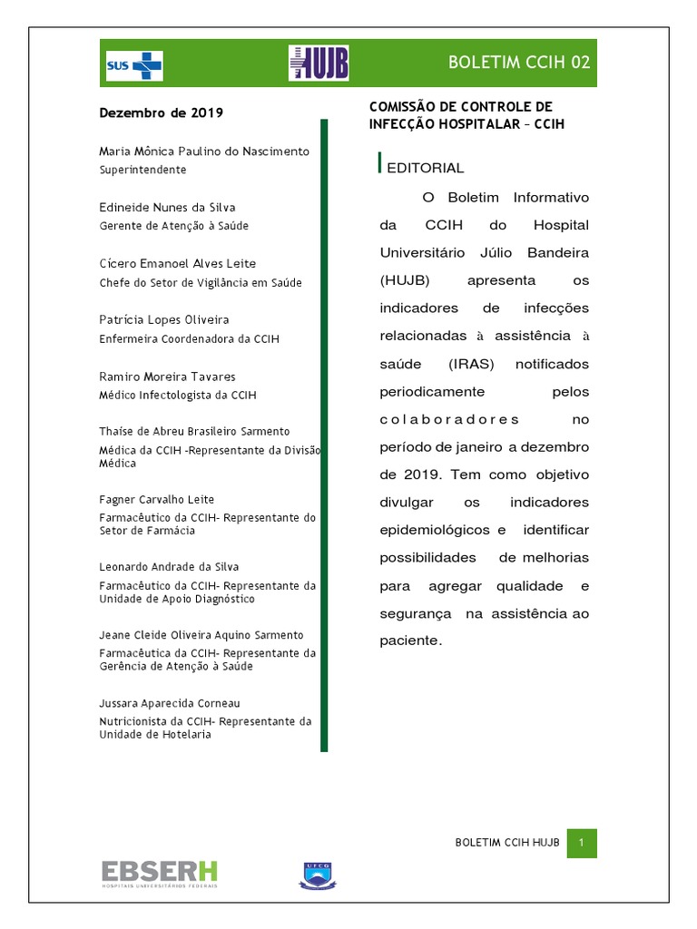 Boletim Ccih 02: Dezembro de 2019 Comissão de Controle de Infecção ...