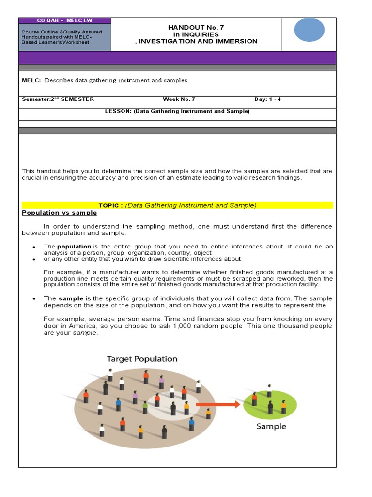 WEEK 7 Handout | PDF | Sampling (Statistics) | Scientific Method