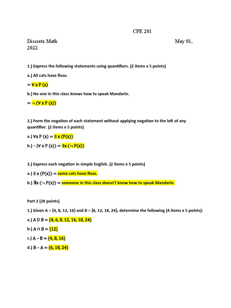 CPE 201 Discrete Math May 01, 2022 | PDF