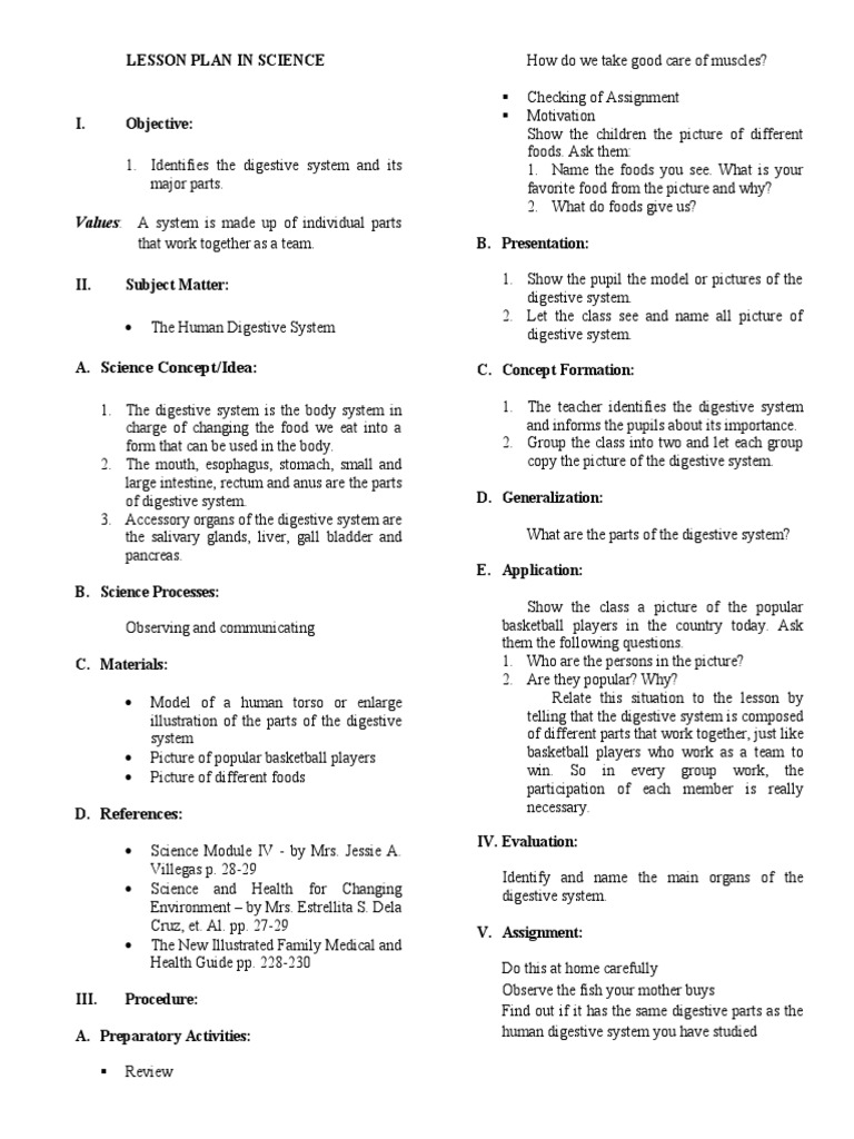 Lesson Plan in Science 3 | PDF | Human Digestive System | Anatomy