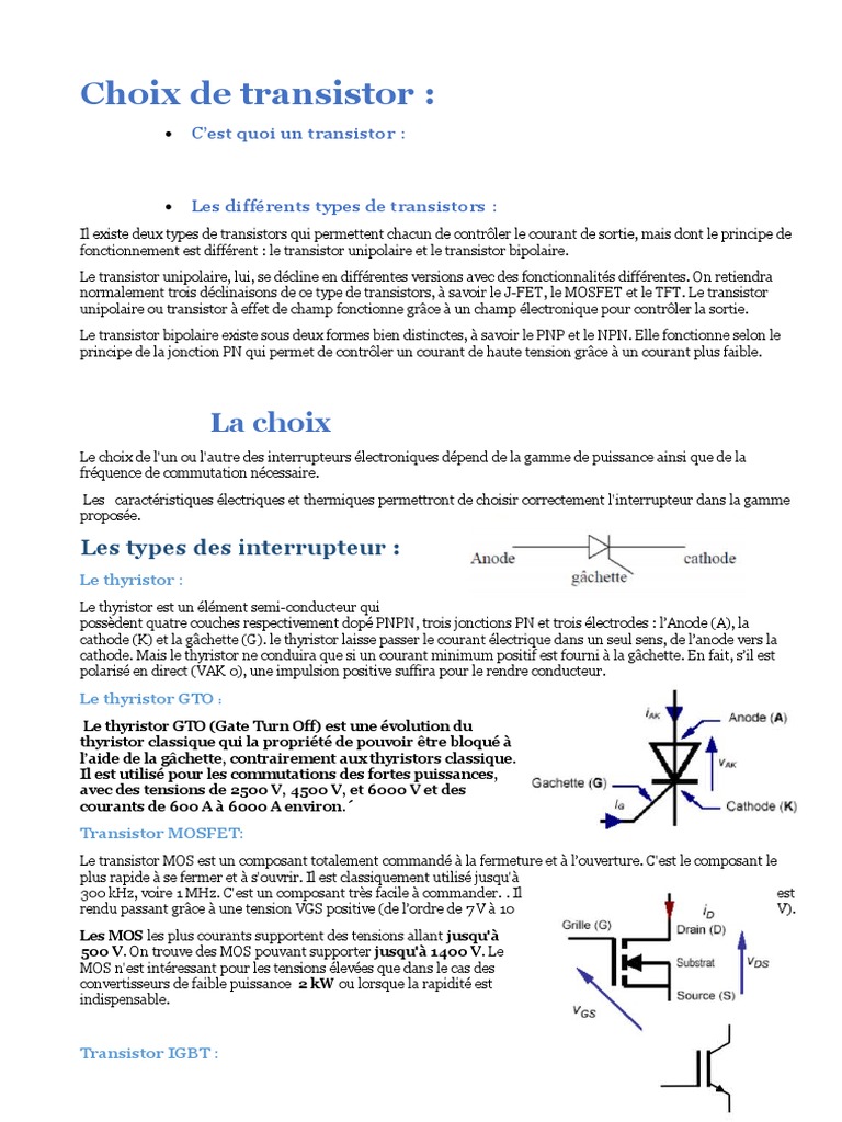 Types de transistors et choix optimal | PDF | Transistor | Transistor ...