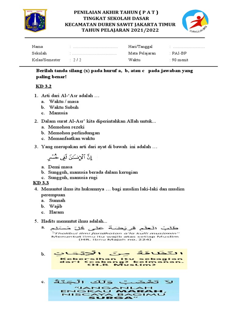Soal Pai KLS 2 | PDF | Ilmu Sosial | Agama & Spiritualitas