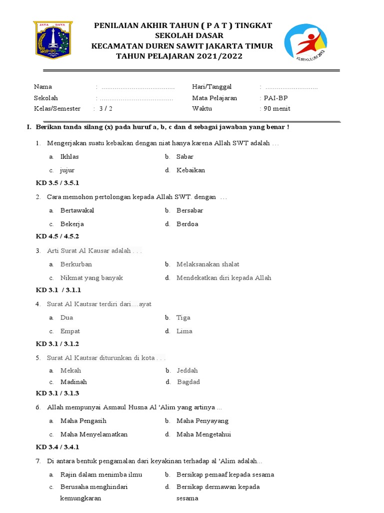 Soal Pai KLS 3 | PDF