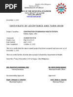 Certificate of Turnover & Acceptance | PDF
