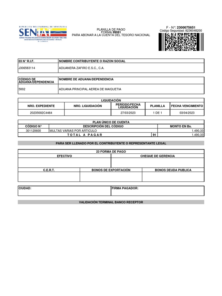 Planilla de Pago Multas Exp.C4464 | PDF