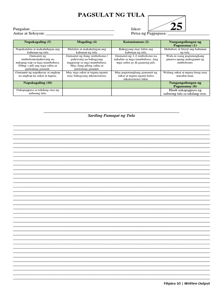 PAGSULAT NG TULA Template | PDF