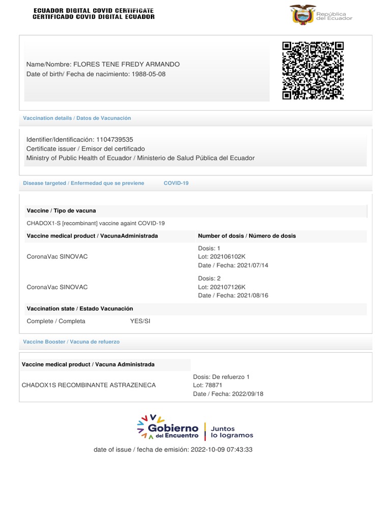 MSP - HCU - Certificadovacunacion Certificado | PDF