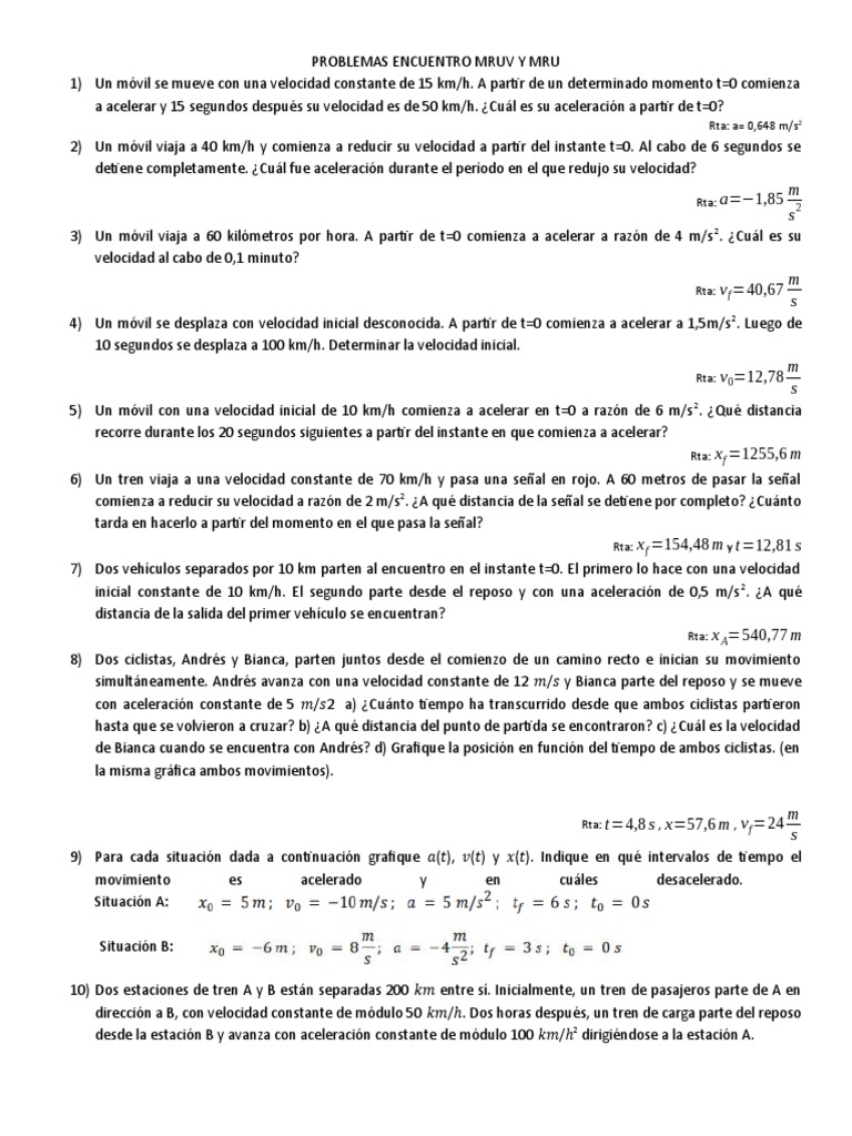 Problemas Encuentro Mruv y Mru | PDF | Velocidad | Aceleración