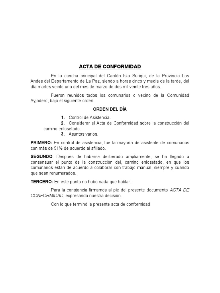 Acta de Conformidad | PDF