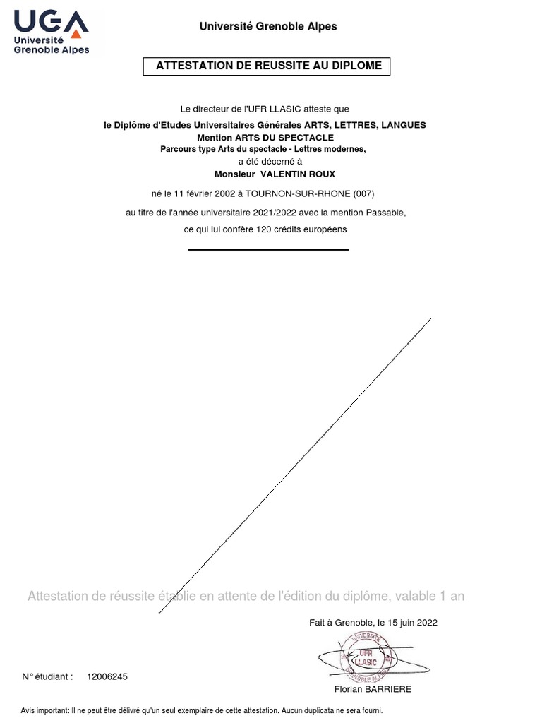 Attestation de Reussite Au Diplome | PDF