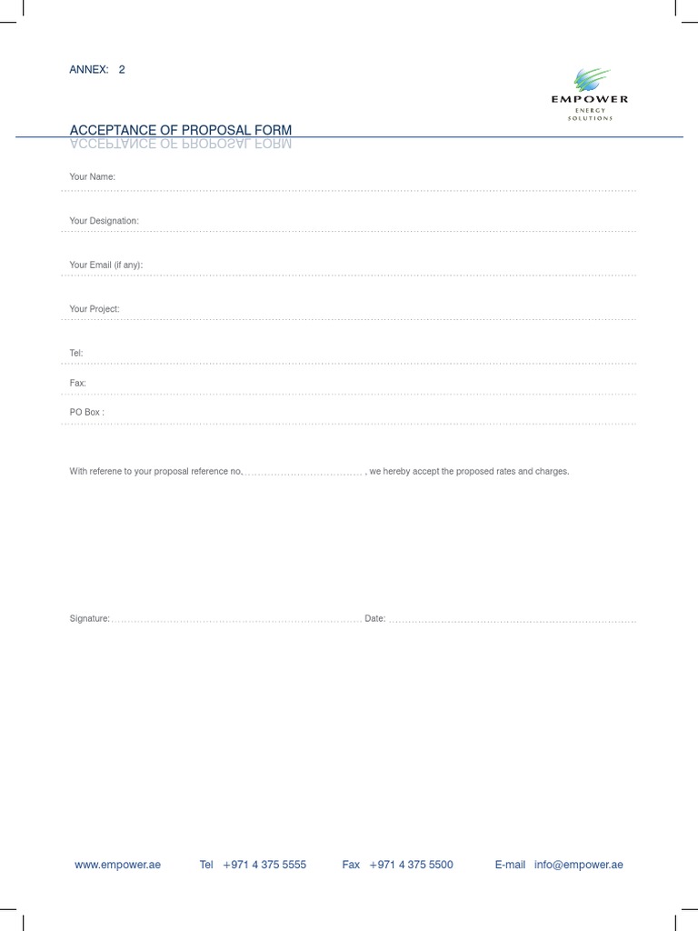Acceptance of Proposal Form Acceptance of Proposal Form: Annex: 2 | PDF