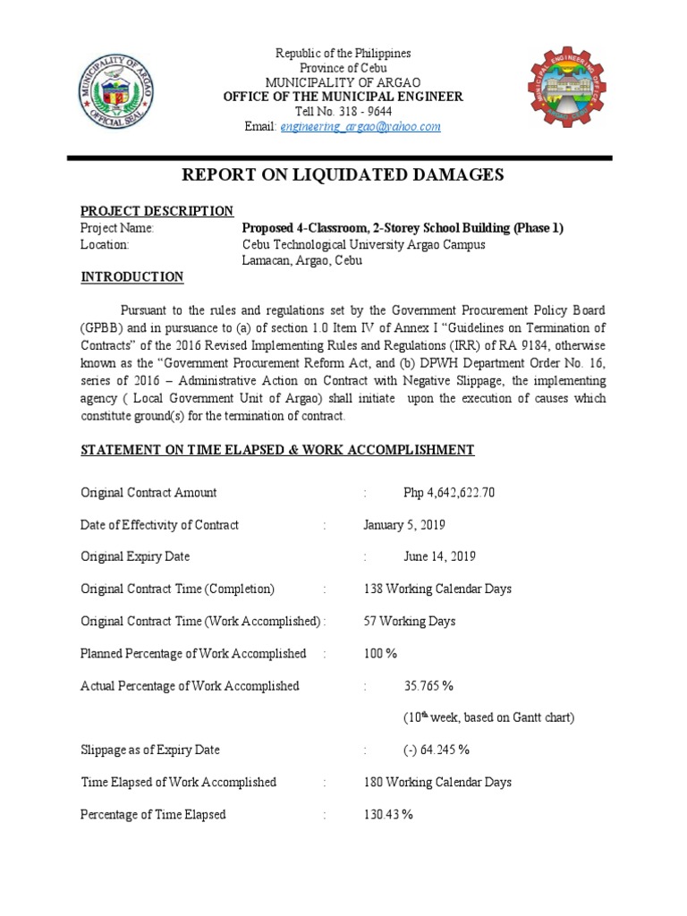 Report On Liquidated Damages: Project Description Proposed 4-Classroom ...