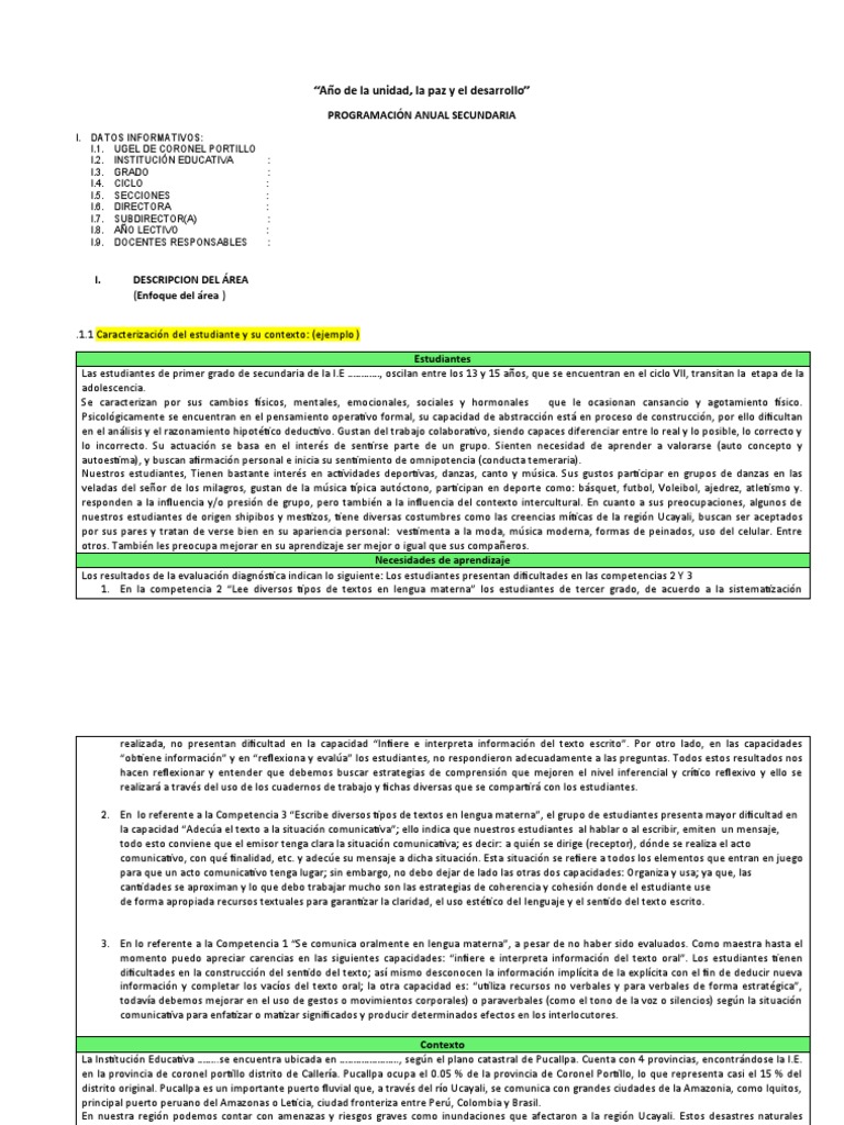 Esquema de Plan Anual - Unidad de Aprendizaje - 2023 | PDF | Enseñando | Evaluación