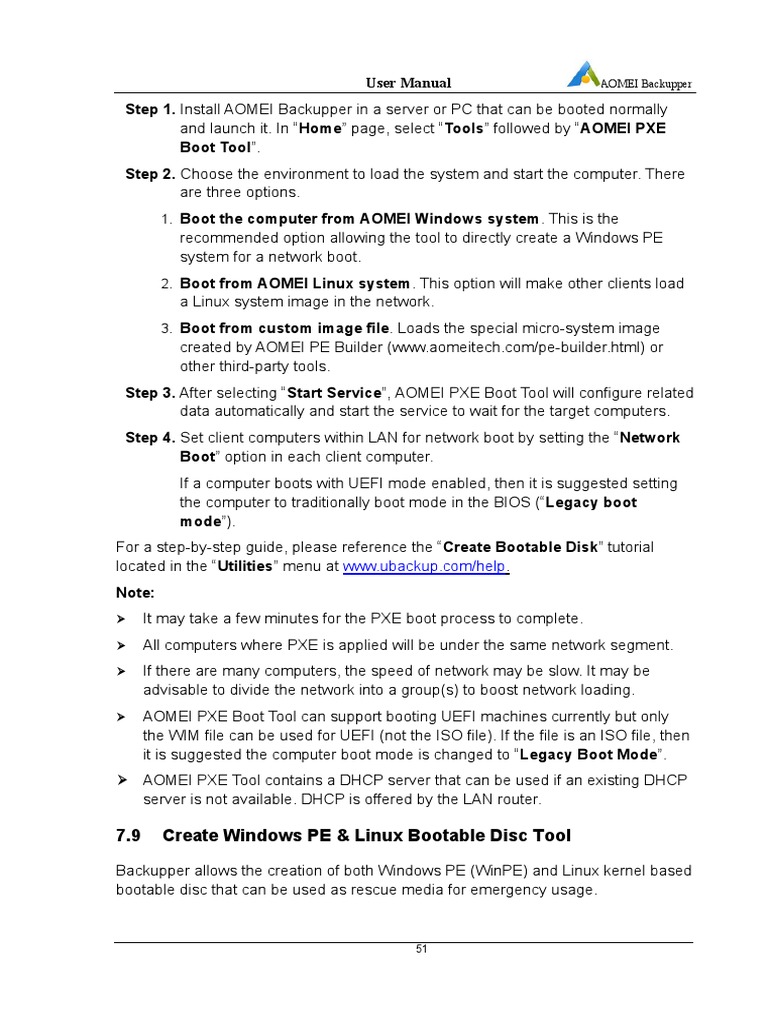 7.9 Create Windows PE & Linux Bootable Disc Tool: AOMEI Backupper | PDF | Booting | Command Line ...
