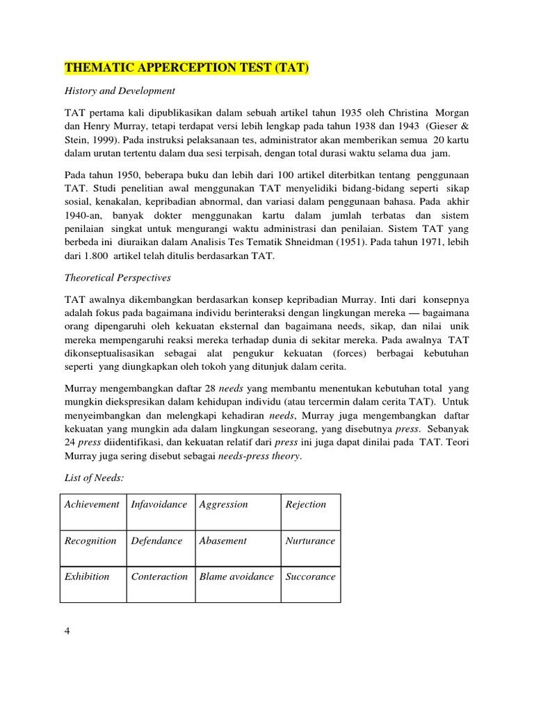Thematic Apperception Test (Tat) : History and Development | PDF