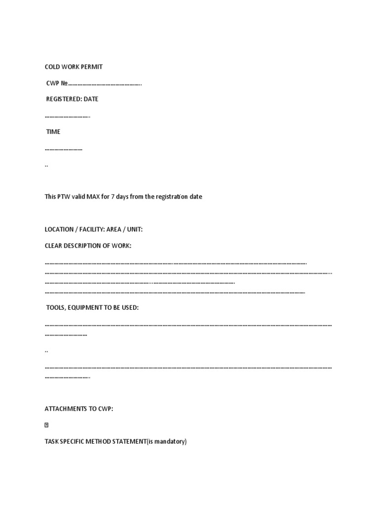 Cold Work Permit | PDF