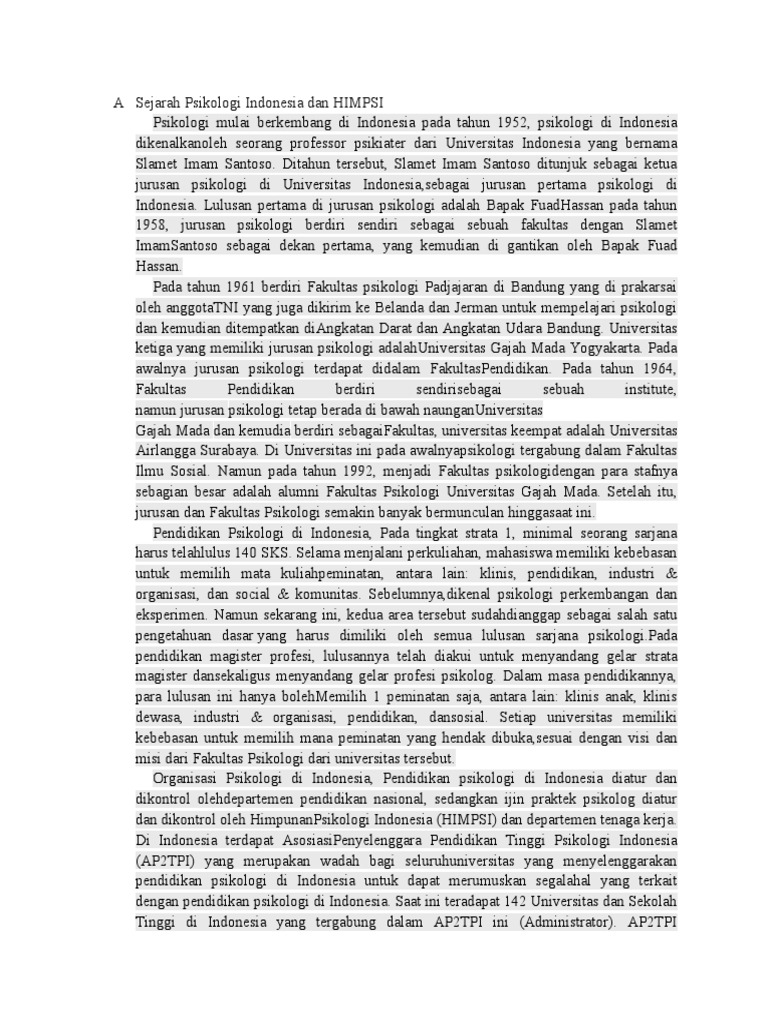 Sejarah dan Peran HIMPSI di Indonesia | PDF