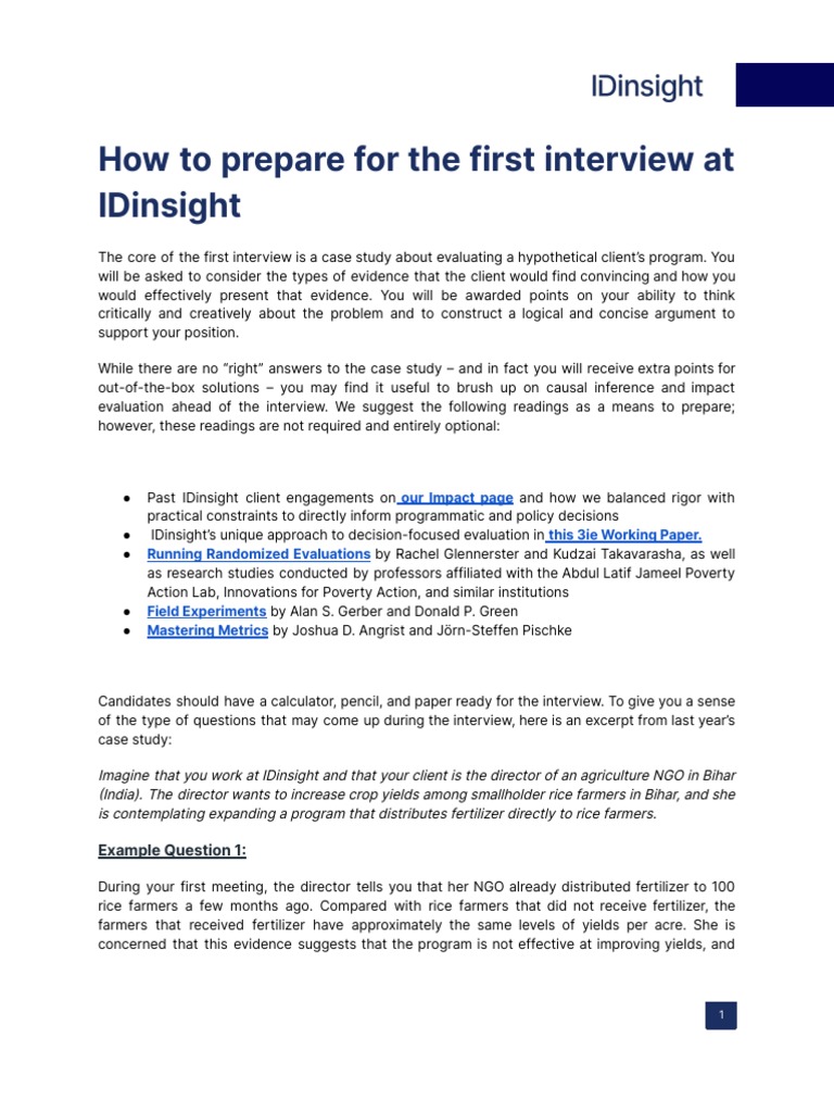 How To Prepare For The First Interview at IDinsight 1 | PDF | Farms ...