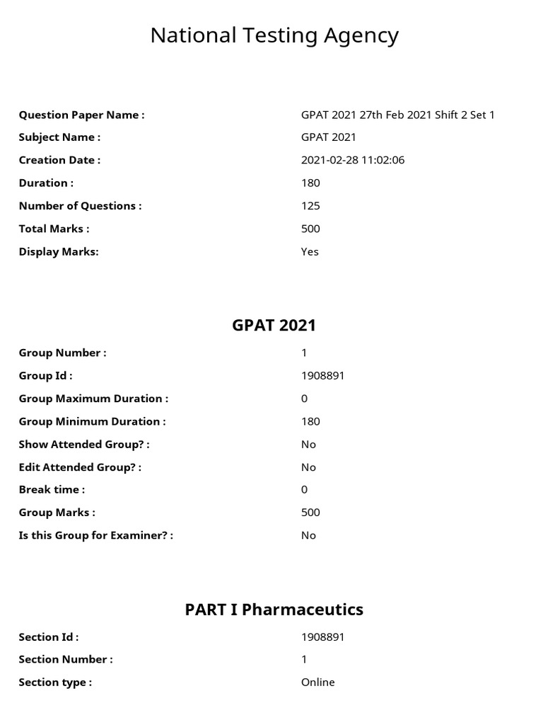 GPAT 2021 Exam Date and Details | PDF | Multiple Choice | Evaluation