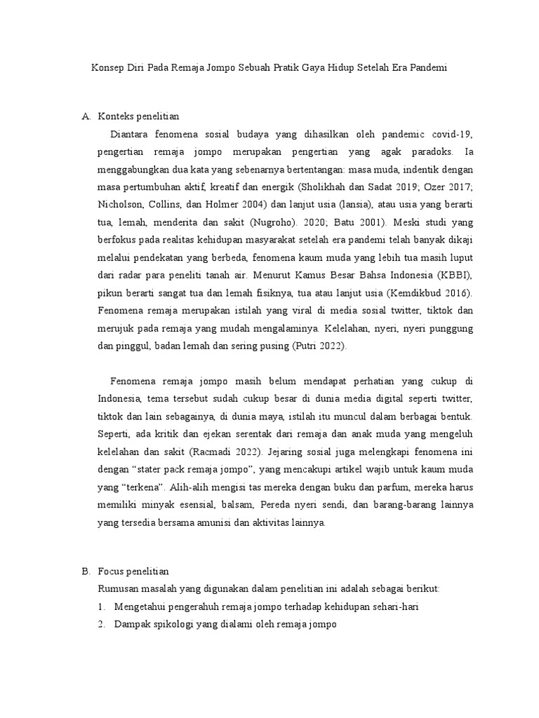 Konsep Diri Pada Remaja Jompo Sebuah Pratik Gaya Hidup Setelah Era ...