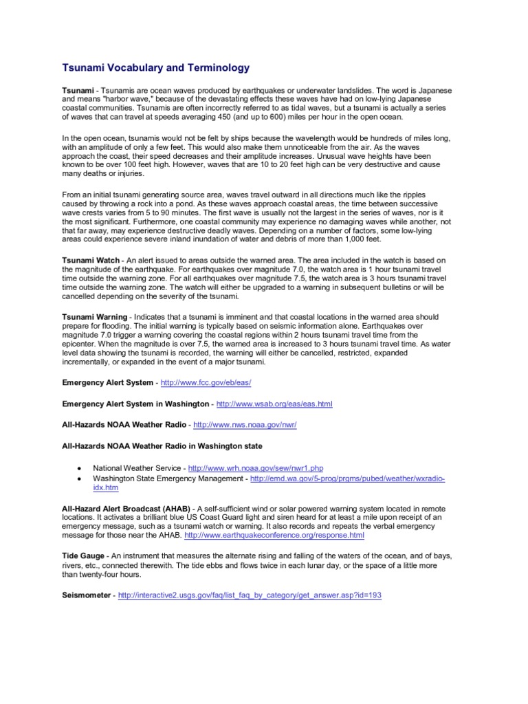 Tsunami Vocabulary and Terminology | PDF