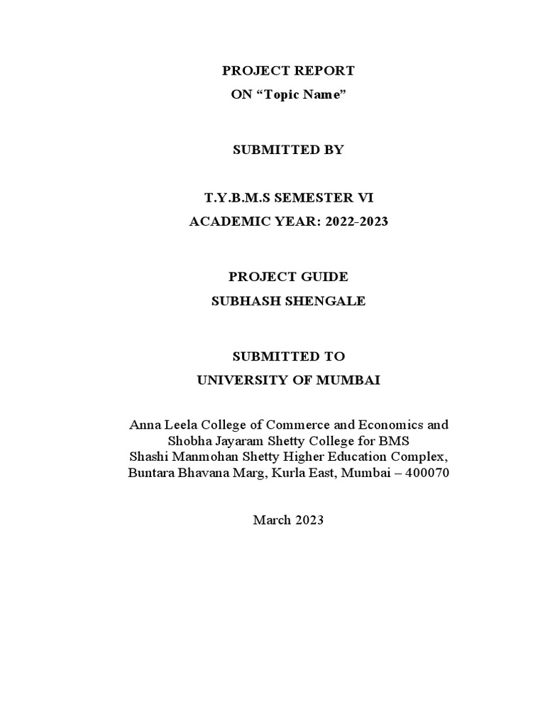 An Analysis of the Project Report on 'Topic Name' Submitted to the ...