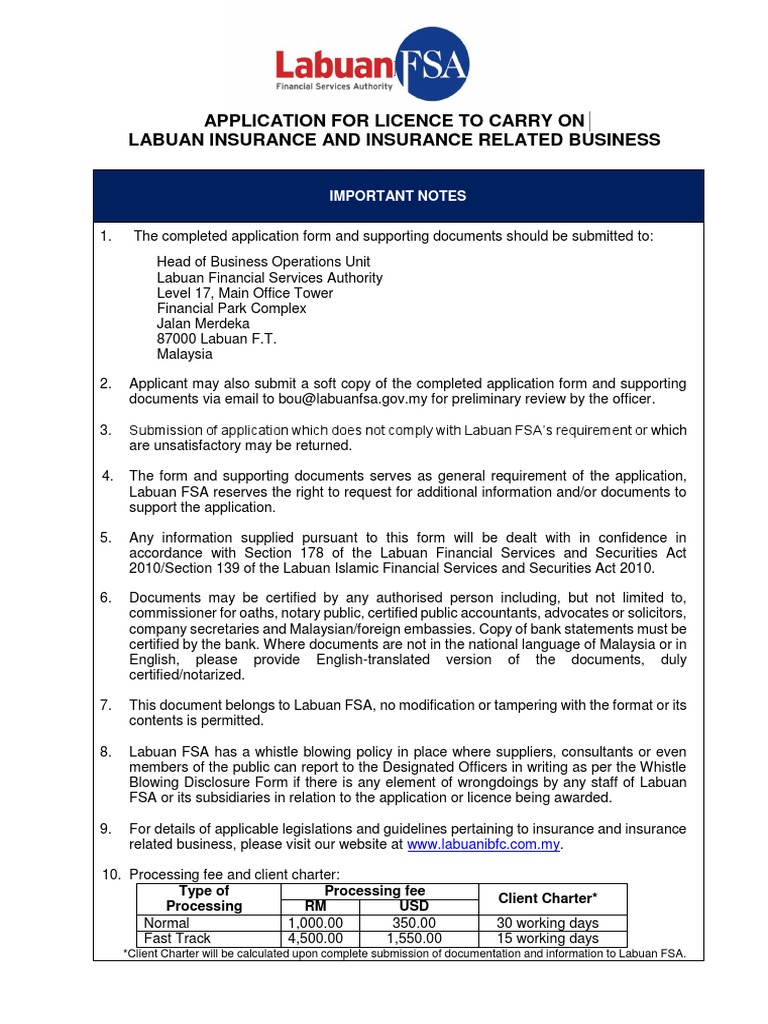 Labuan Insurance Business License Application | PDF | Insurance ...