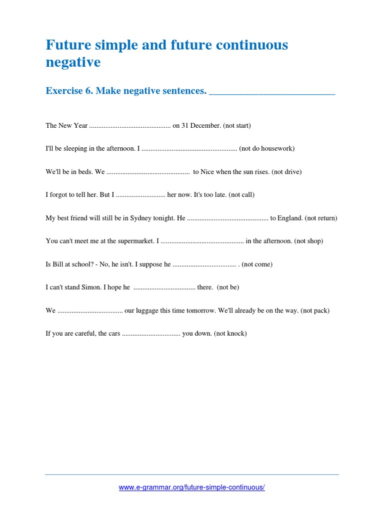 Future Simple Continuous Exercise 6 | PDF